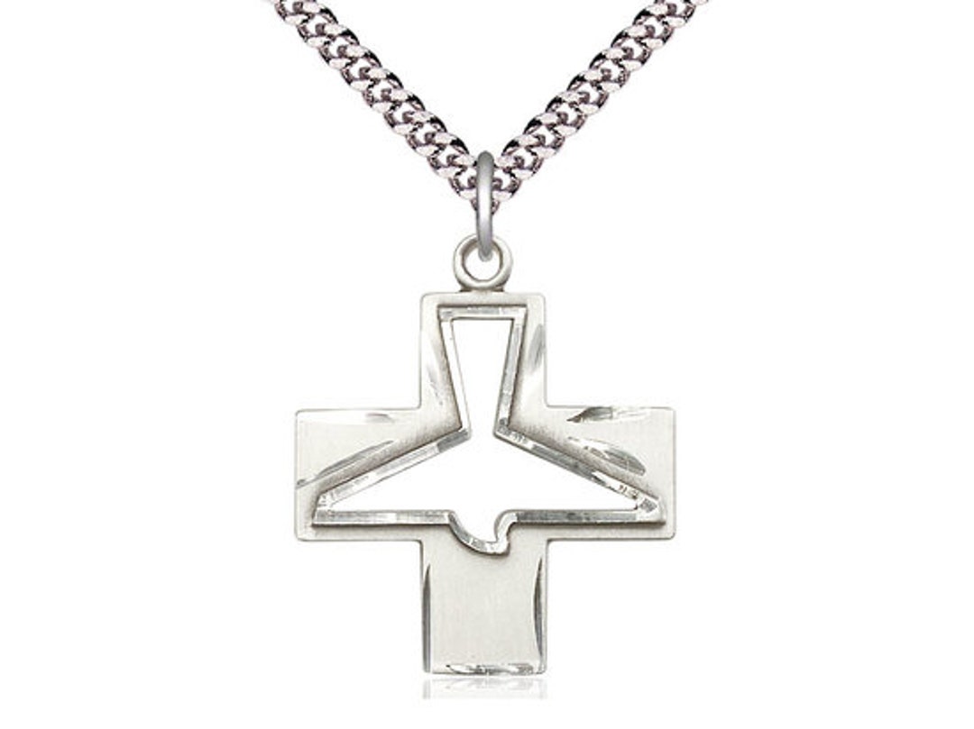 Sterling Silver Holy Spirit Pendant on a 24 Inch Light Rhodium Heavy ...