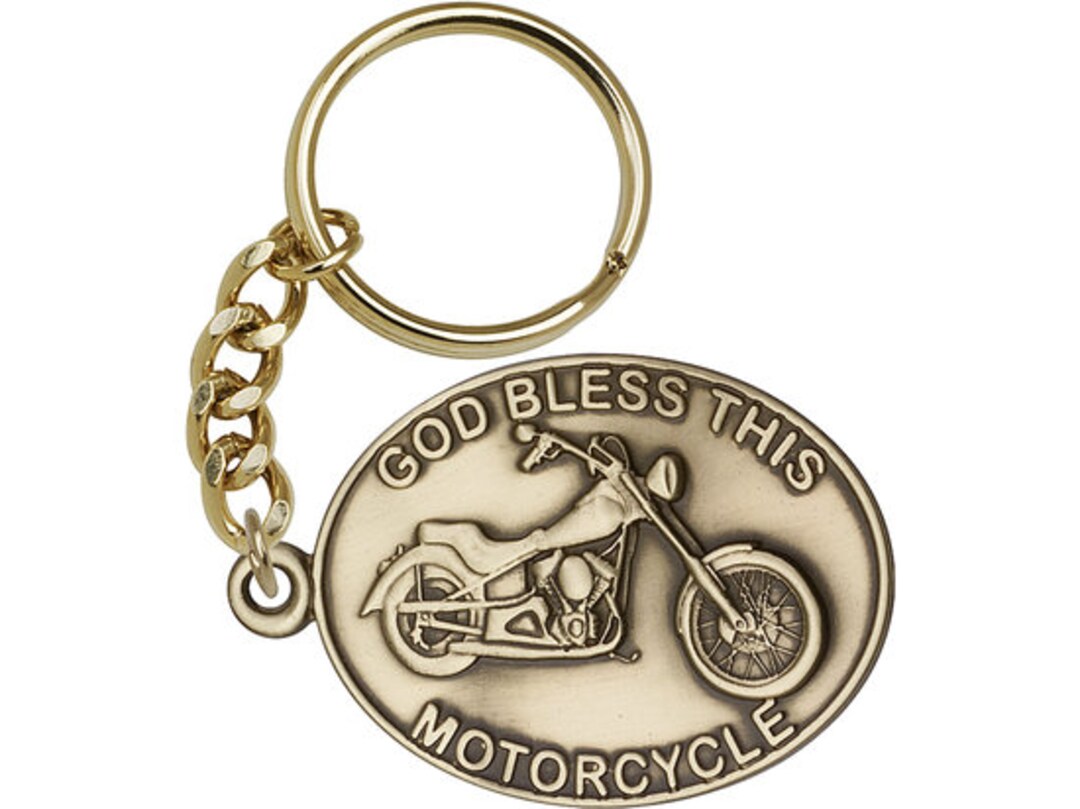 God Bless This Motorcycle Keychain Gold Finish - Etsy