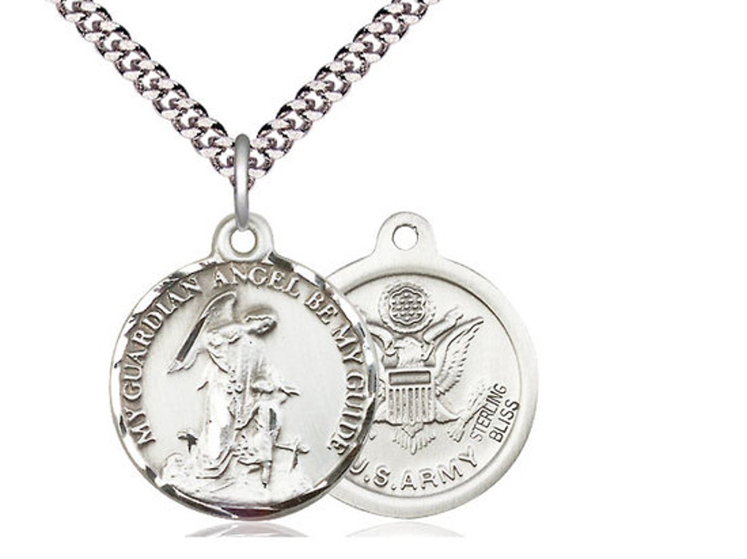 Guardian Angel Army Sterling Silver Pendant on a 24 Inch Light Rhodium ...