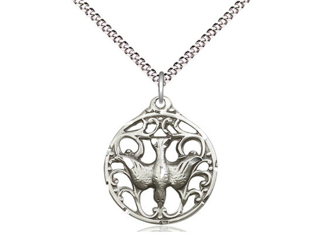 Sterling Silver Holy Spirit Pendant on a 18 Inch Light Rhodium Light ...
