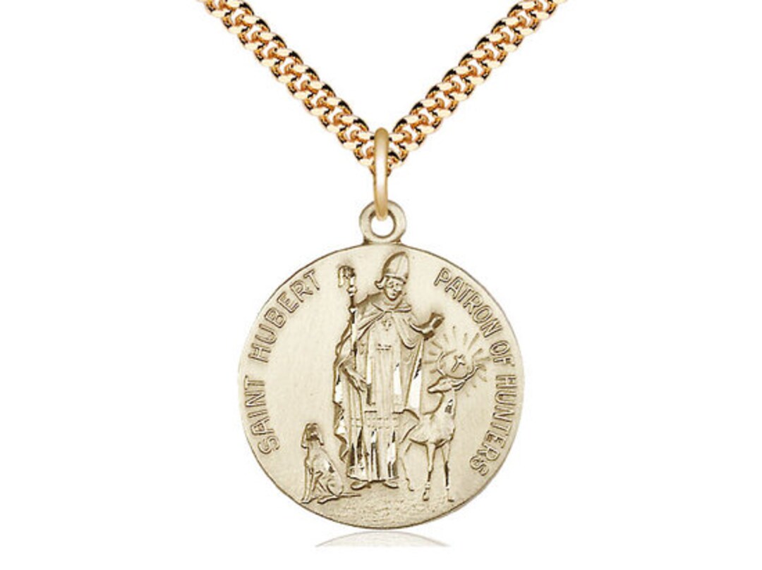 St Hubert of Liege Pendant on a 24 Inch Gold Plate Heavy Curb Chain. - Etsy