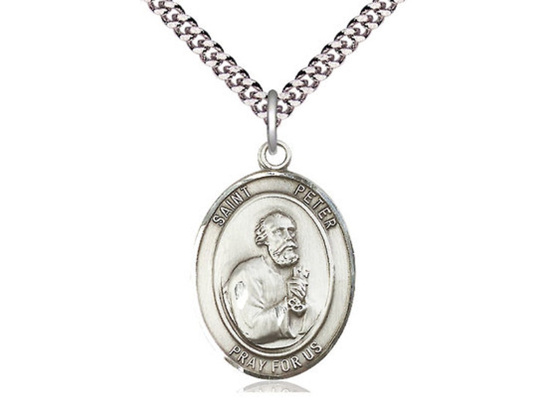 St Peter the Apostle Sterling Silver Pendant on a 24 Inch Light Rhodium ...