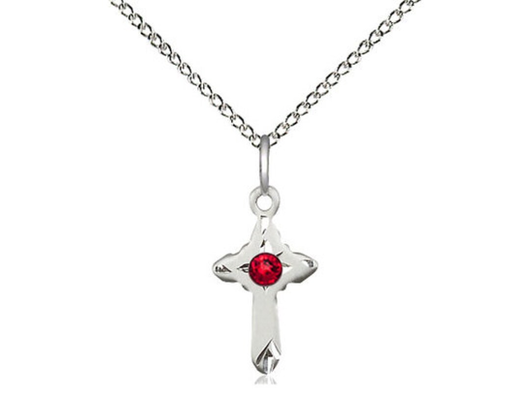 Sterling Silver Cross Pendant With a 3mm Ruby Swarovski Stone on a 18 ...