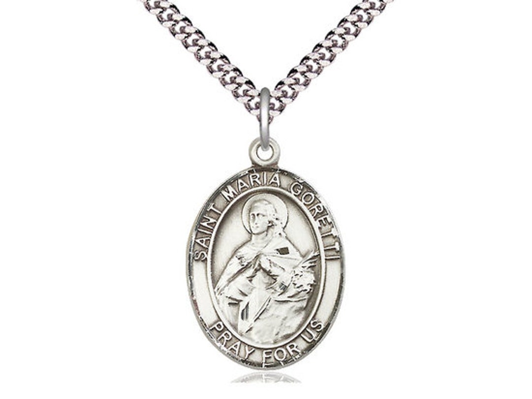 St Maria Goretti Sterling Silver Pendant on a 24 Inch Light Rhodium ...