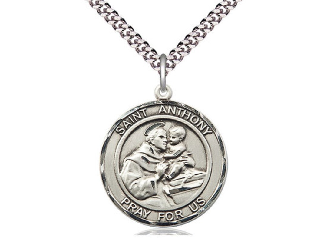 St Anthony of Padua Sterling Silver Pendant on a 24 Inch Light Rhodium ...