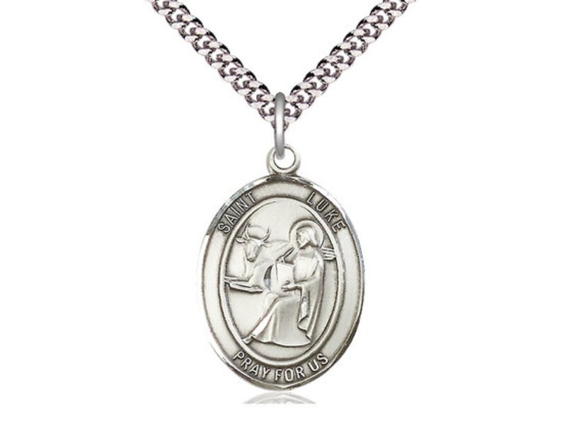St Luke the Apostle Sterling Silver Pendant on a 24 Inch Light Rhodium ...