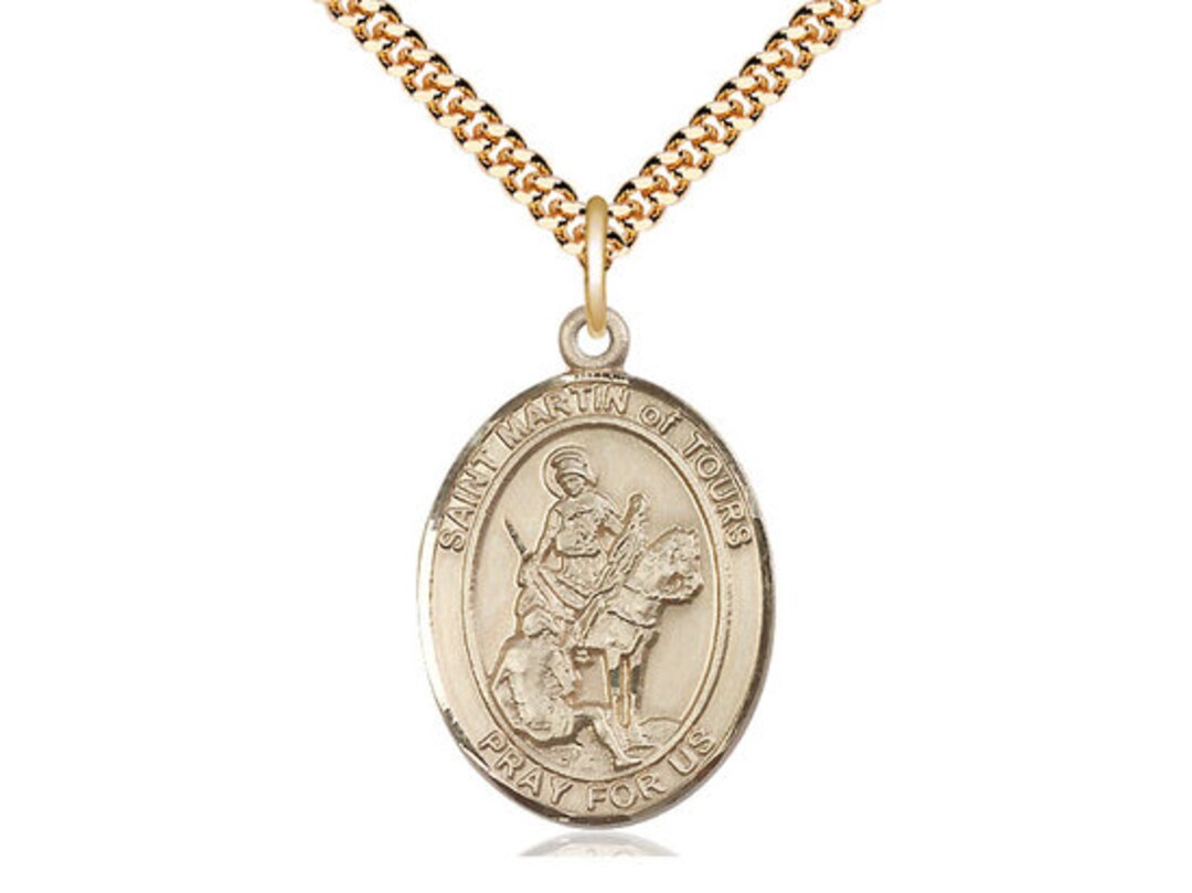 St Martin of Tours Pendant on a 24 Inch Gold Plated Heavy Curb Chain ...