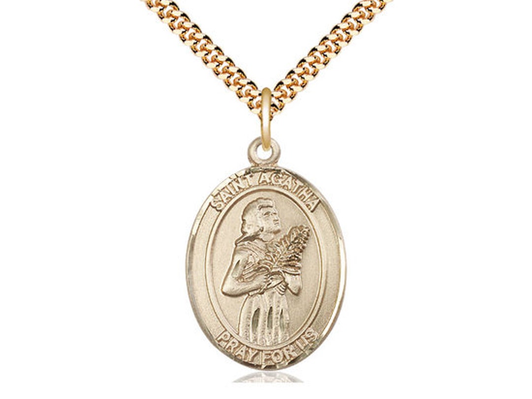 St Agatha Pendant on a 24 Inch Gold Plate Heavy Curb Chain. - Etsy