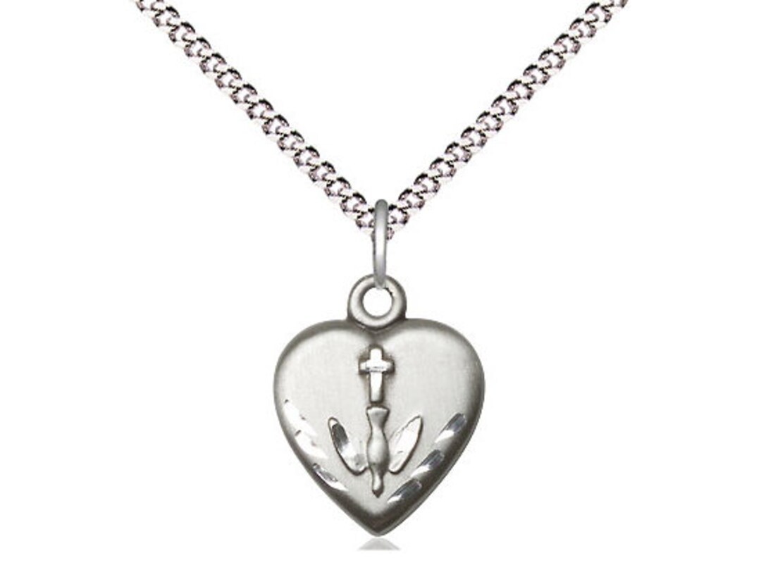 Sterling Silver Heart / Confirmation Pendant on a 18 Inch Light Rhodium ...