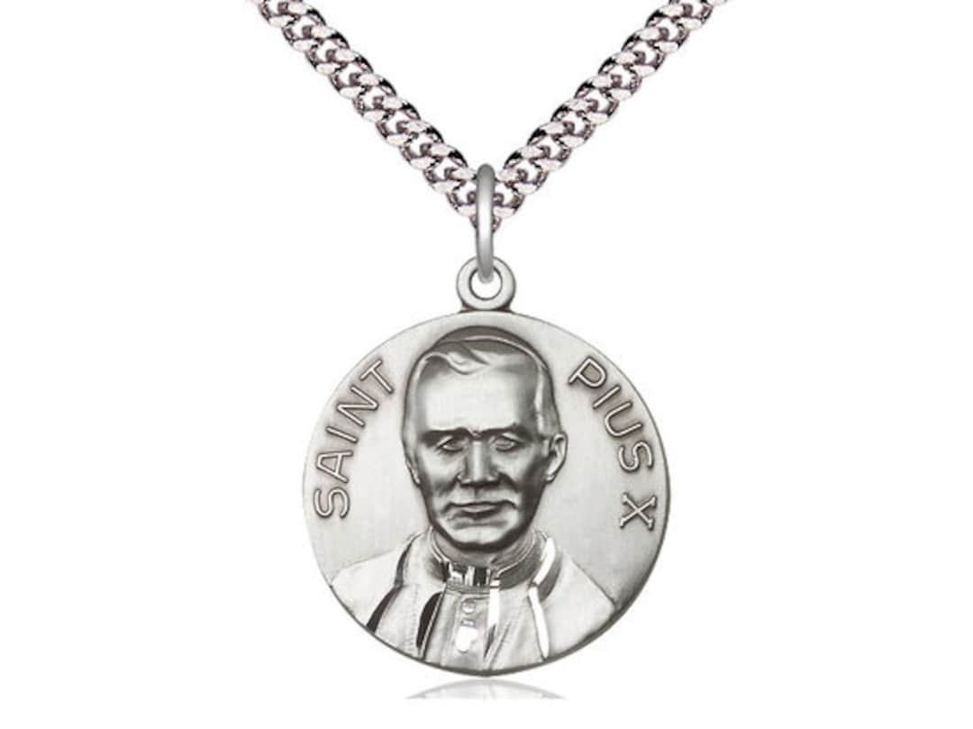 Pope Pius X Sterling Silver Pendant on a 24 Inch Light Rhodium Heavy ...
