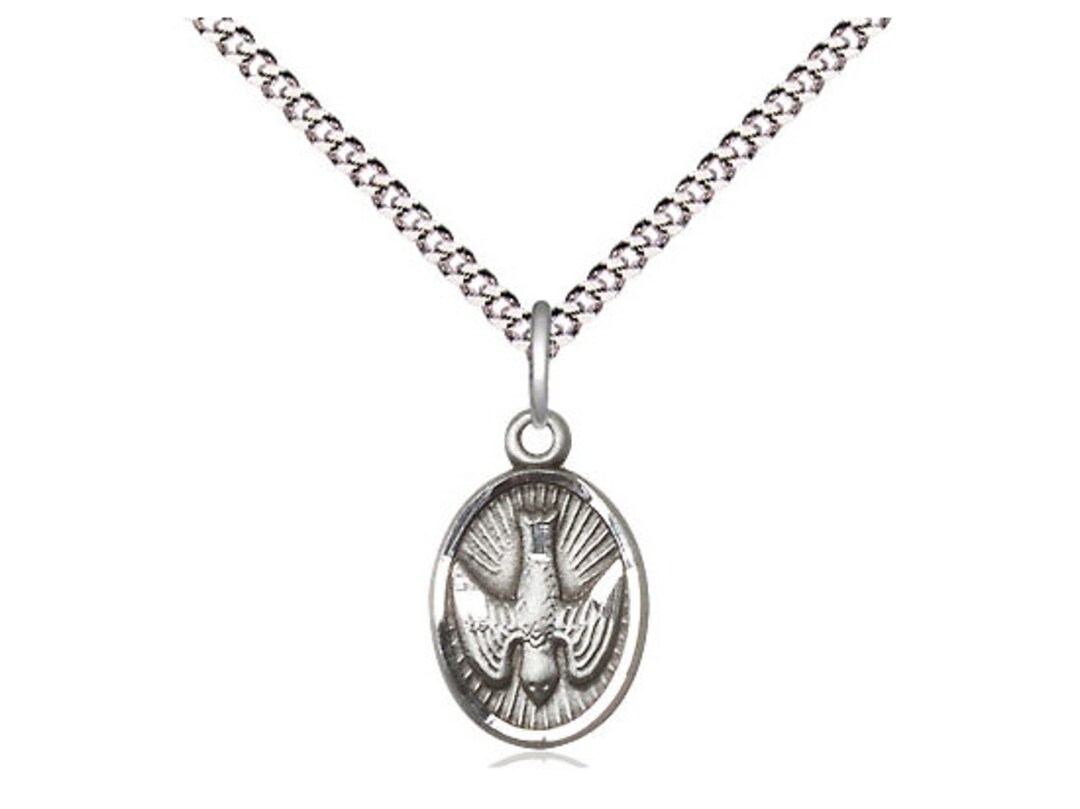 Sterling Silver Holy Spirit Pendant on a 18 Inch Light Rhodium Light ...