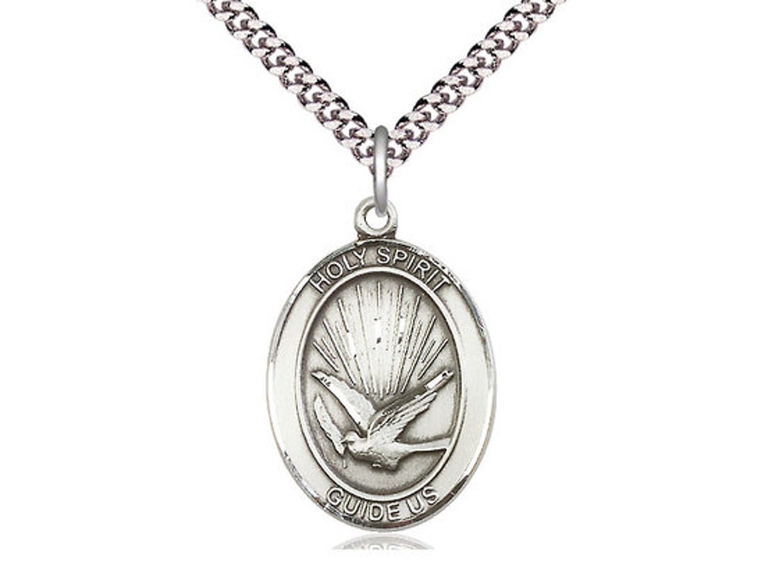 Sterling Silver Holy Spirit Pendant on a 24 Inch Light Rhodium Heavy ...