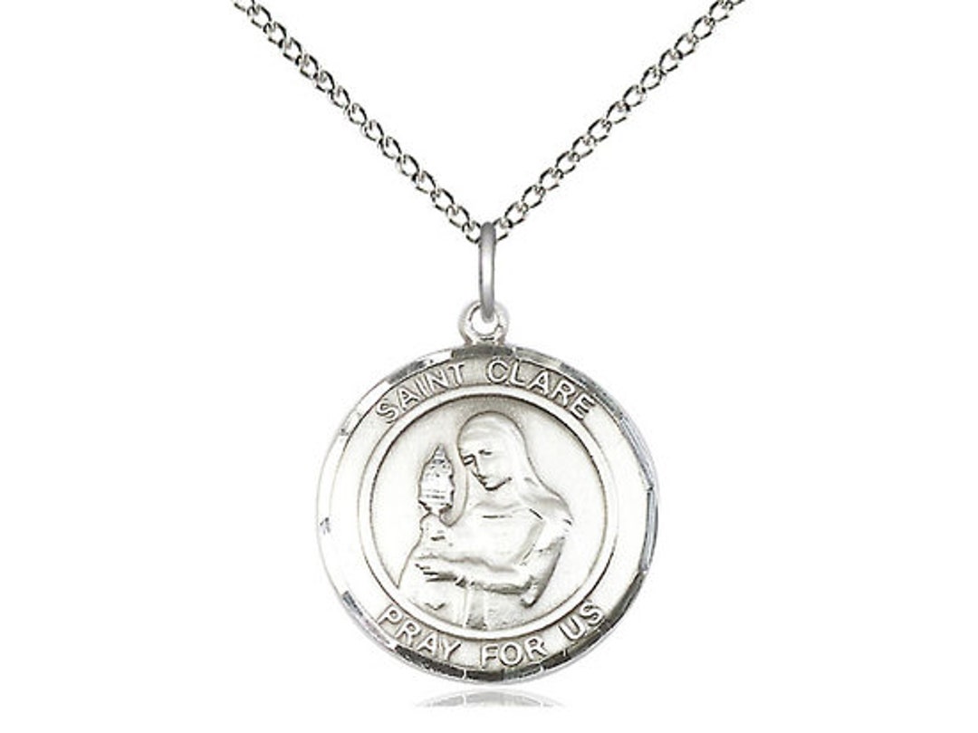 St Clare of Assisi Sterling Silver Pendant on a 18 Inch Sterling Silver ...