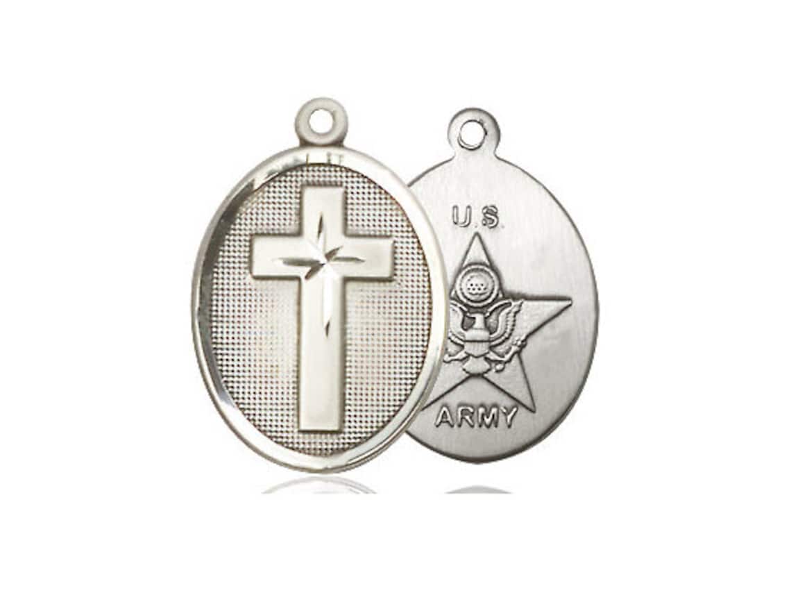 Cross Army Sterling Silver Pendant on a 18 Inch Sterling Silver Light ...