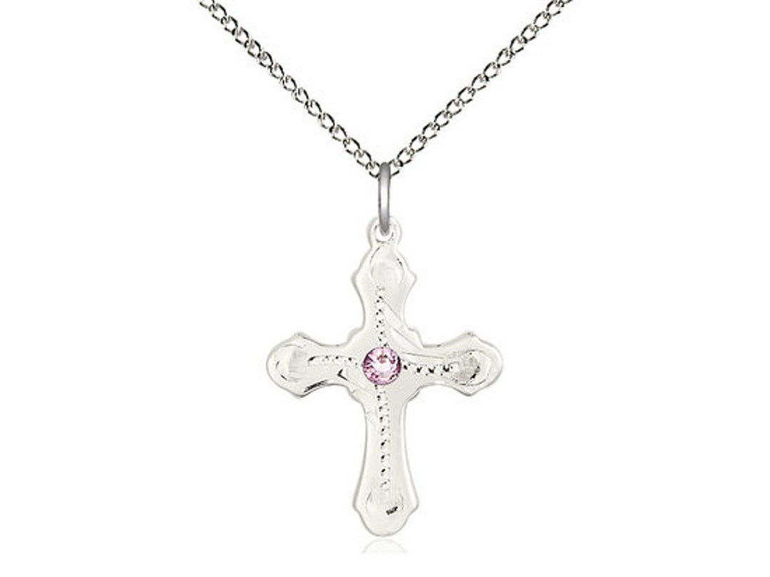 Sterling Silver Cross Pendant With a 3mm Light Amethyst Swarovski Stone ...