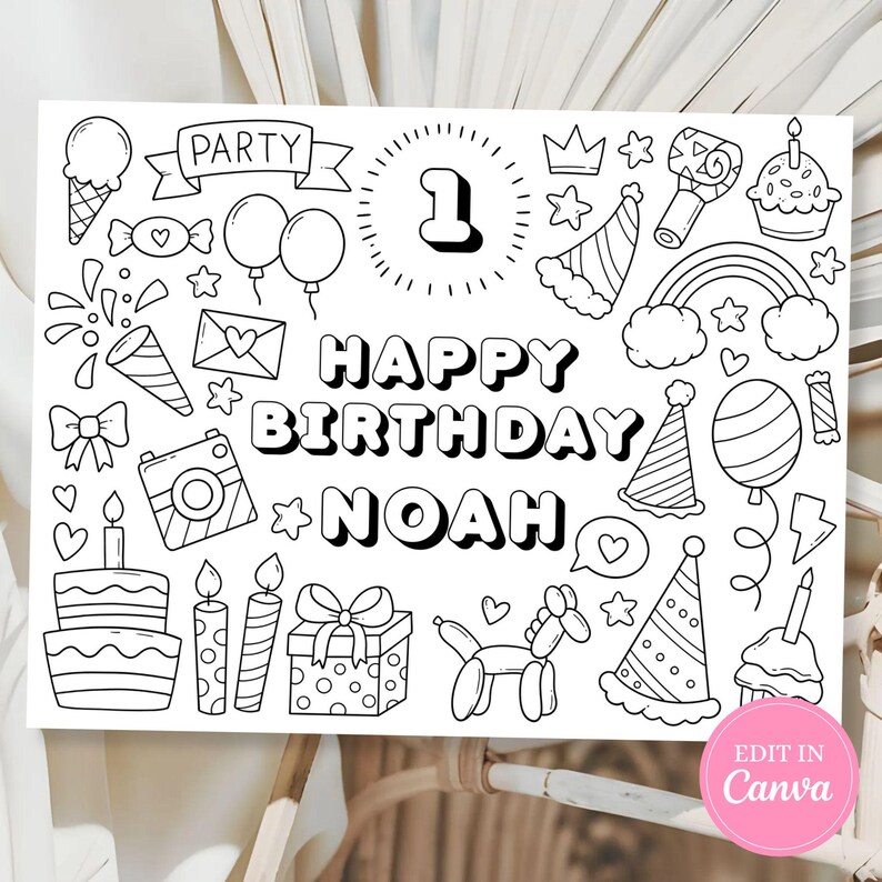 Personalized Birthday Coloring Page: Kids' Activity (canva Template ...