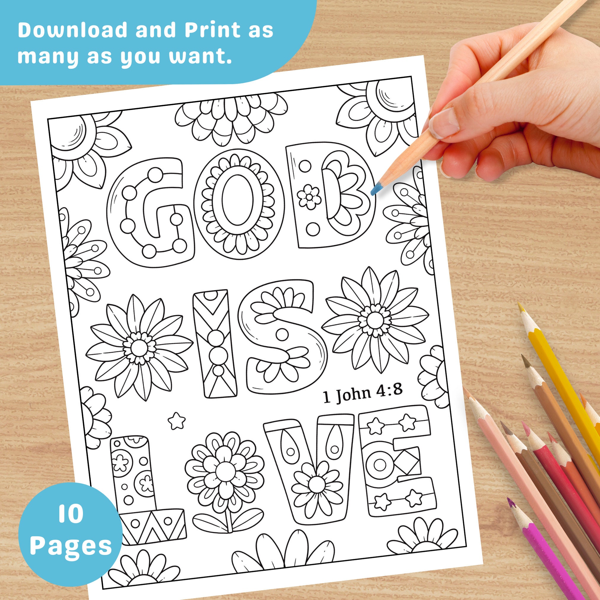 Flower Bible Verse Coloring Page, Coloring Sheets, Coloring Pages for ...