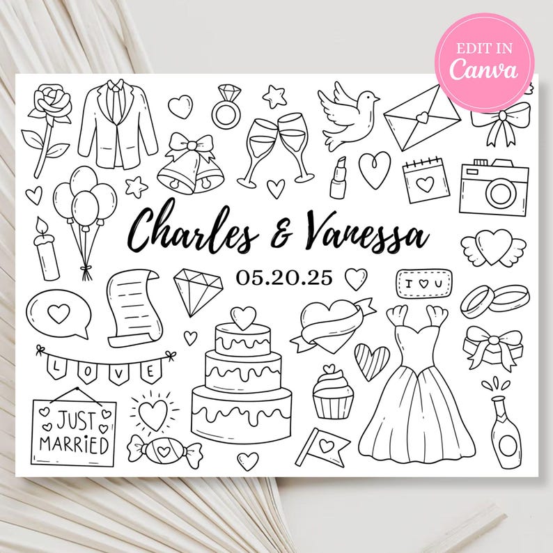 Personalised Wedding Coloring Page, Wedding Activities for Kids ...
