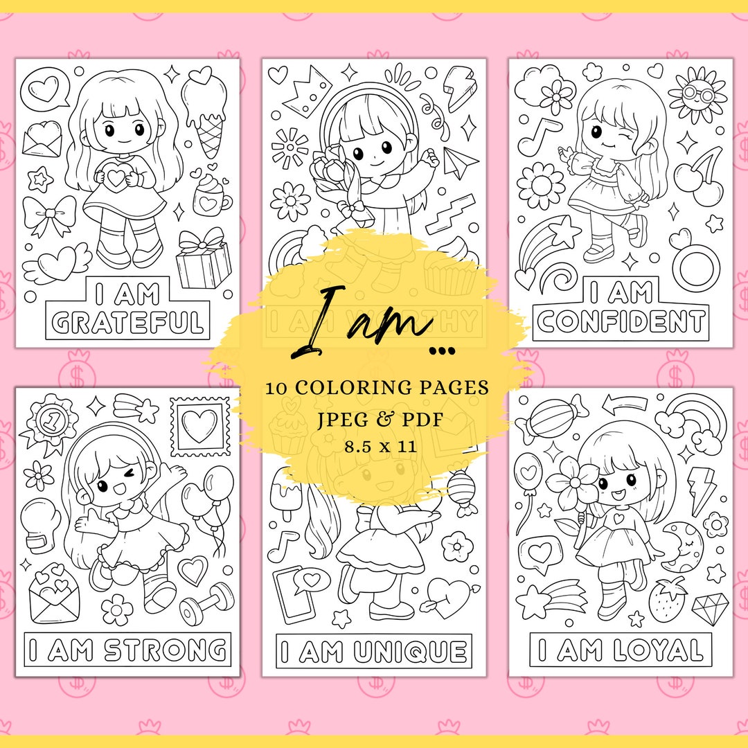 I Am Coloring Pages for Girls, Female Empowerment, Affirmations, Kawaii ...