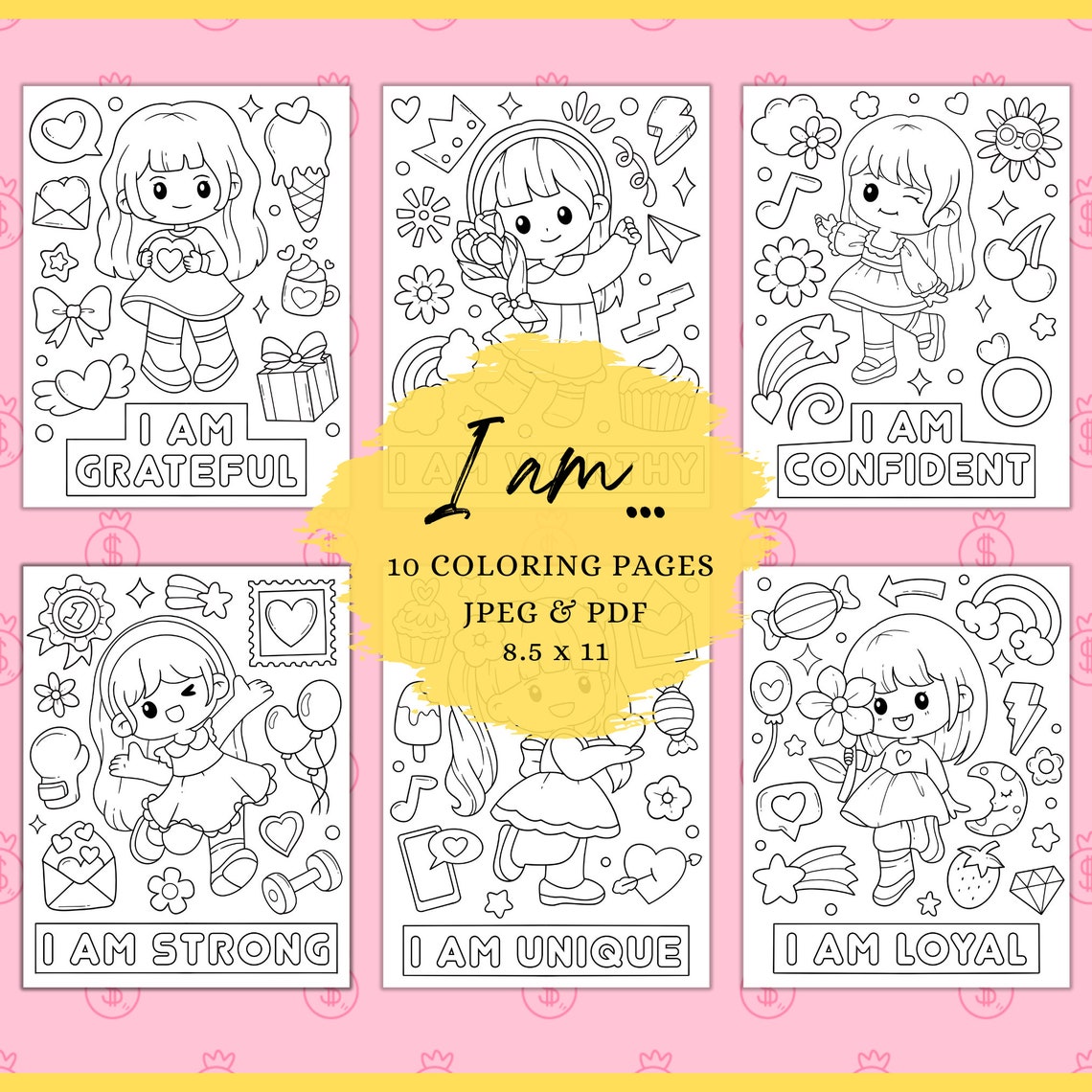 I Am Coloring Pages for Girls, Female Empowerment, Affirmations, Kawaii ...