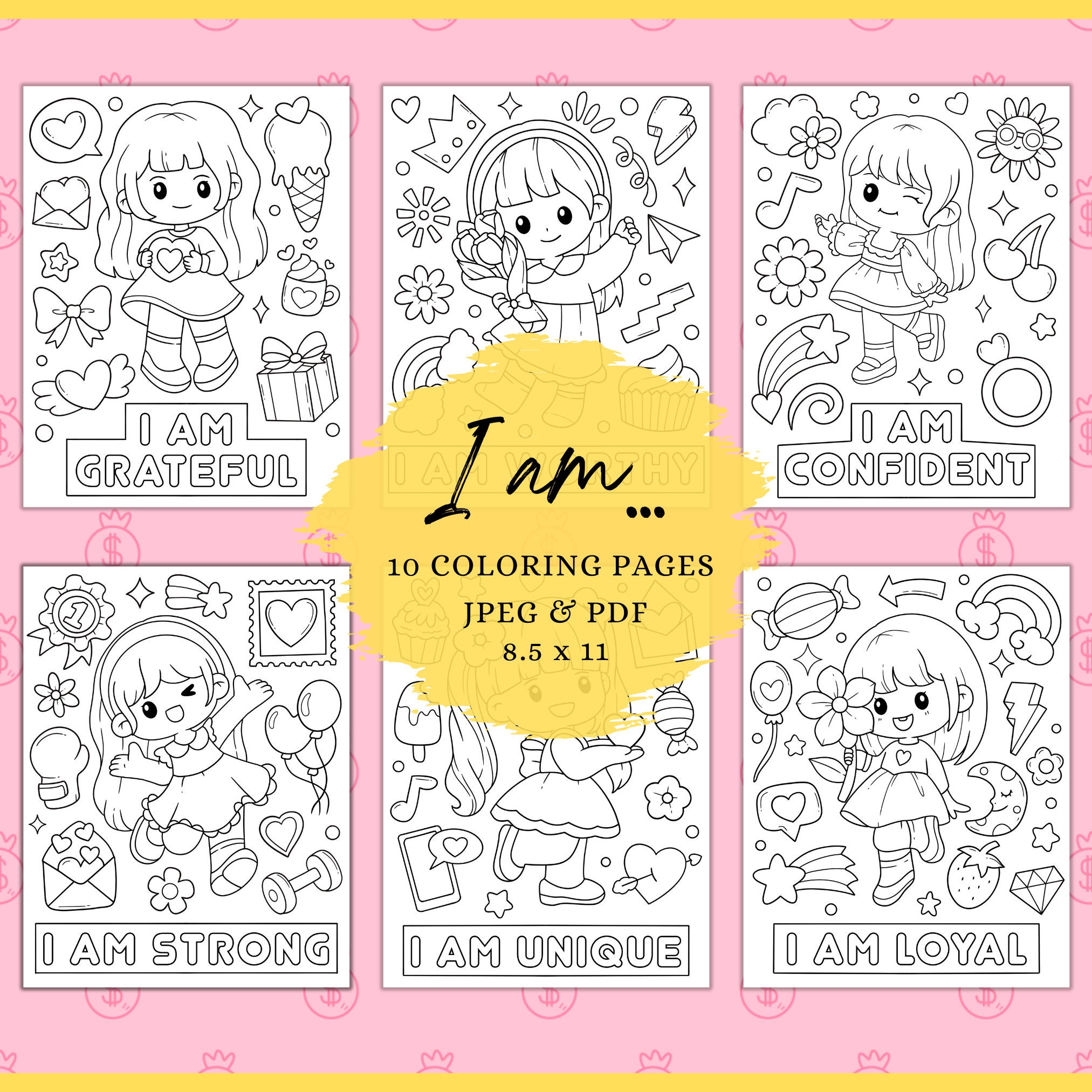 I Am Coloring Pages for Girls, Female Empowerment, Affirmations, Kawaii ...