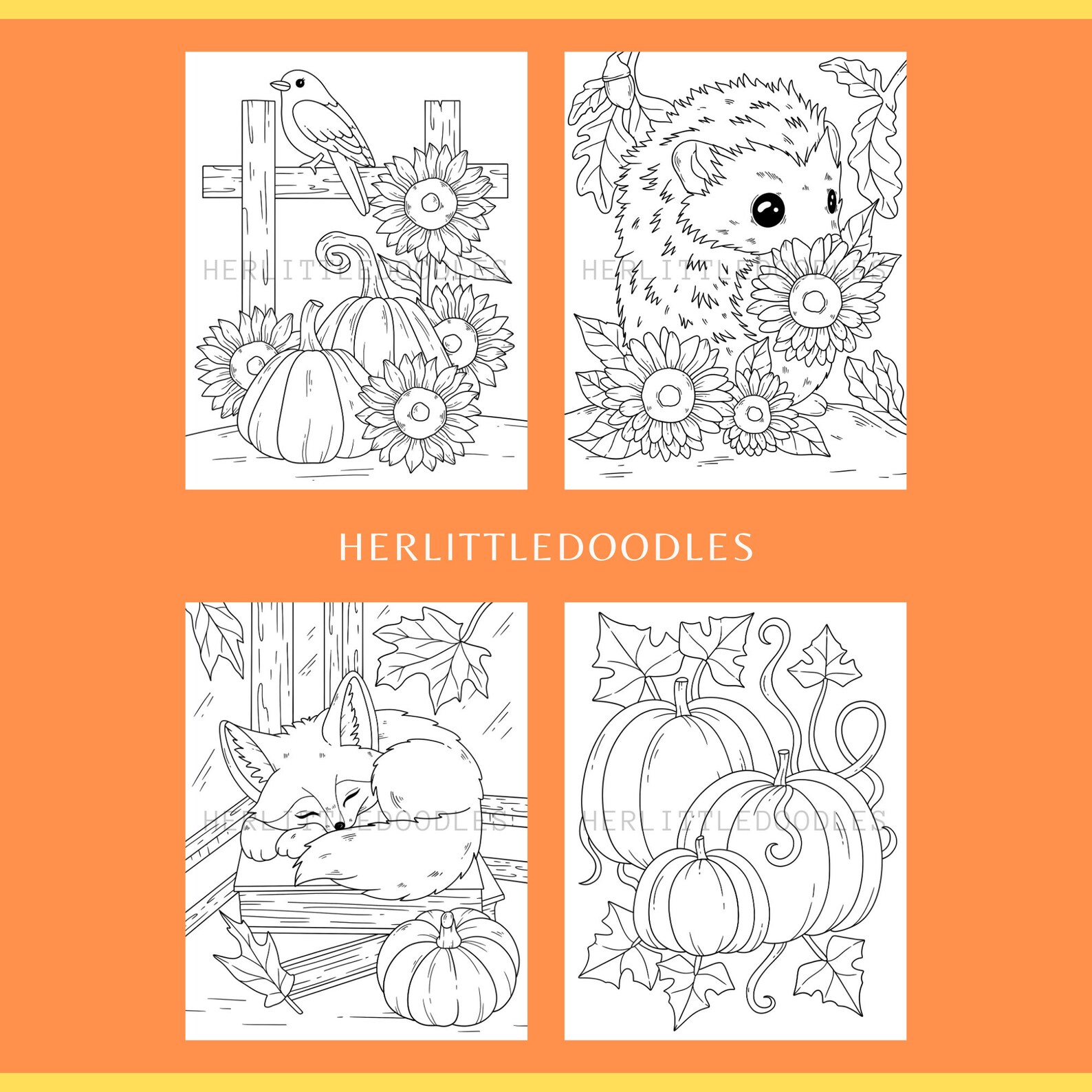Cozy Autumn Coloring Pages: Fall Designs (PNG & PDF) - Etsy
