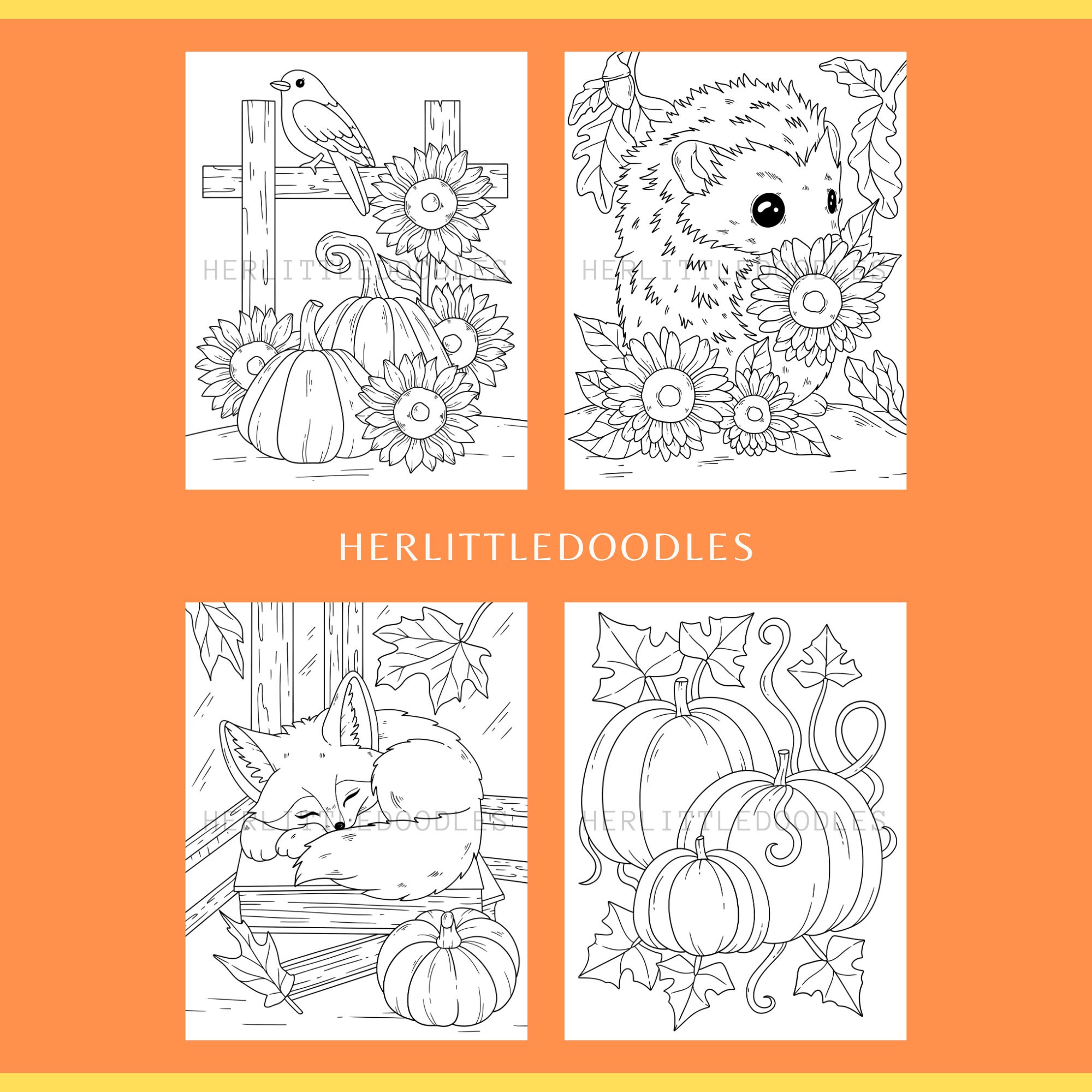 Cozy Autumn Coloring Pages: Fall Designs (PNG & PDF) - Etsy