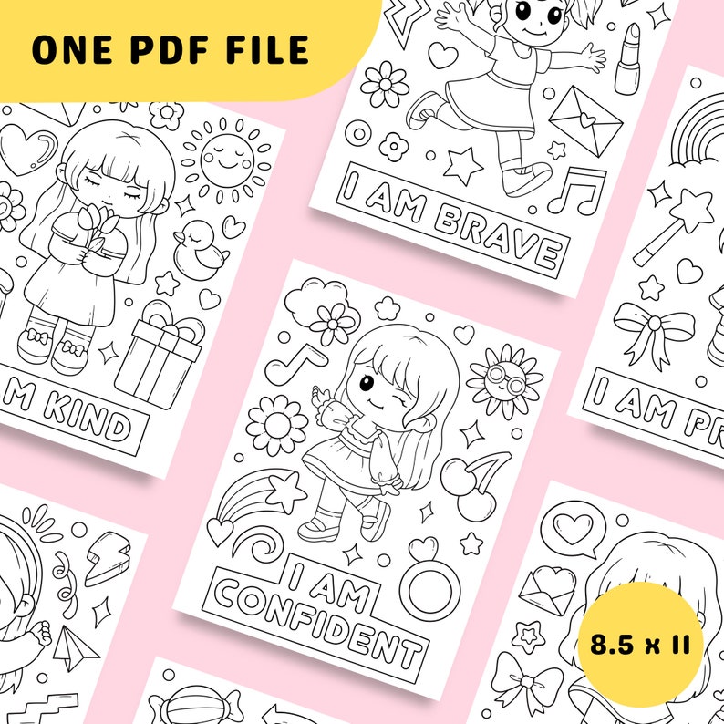 I Am Coloring Pages for Girls, Female Empowerment, Affirmations, Kawaii ...
