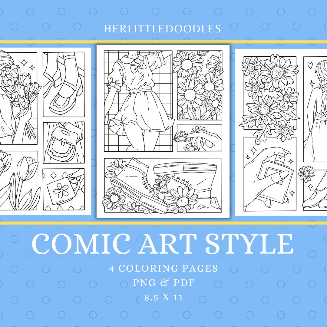 Comic Art Coloring Pages: Inspiring Girls (PNG, PDF Digital Download ...