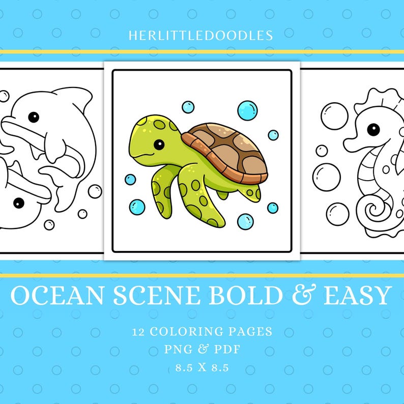 Ocean Kawaii Coloring Pages: Sea Creatures Printable (PDF/PNG) - Etsy