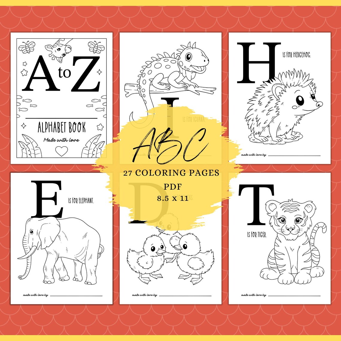 ABC Baby Shower Coloring Book, A to Z Coloring Pages, Baby Party Games ...