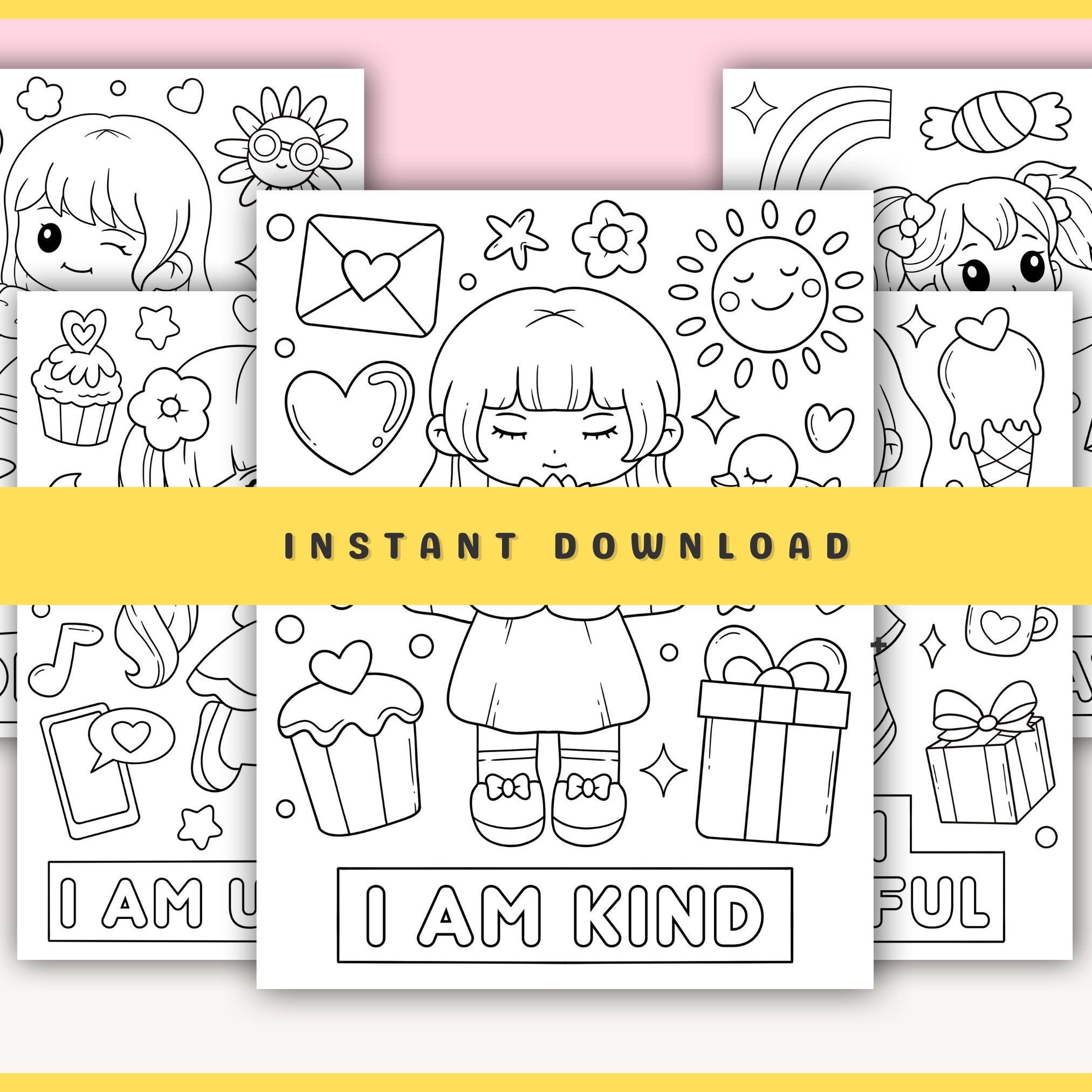 I Am Coloring Pages for Girls, Female Empowerment, Affirmations, Kawaii ...