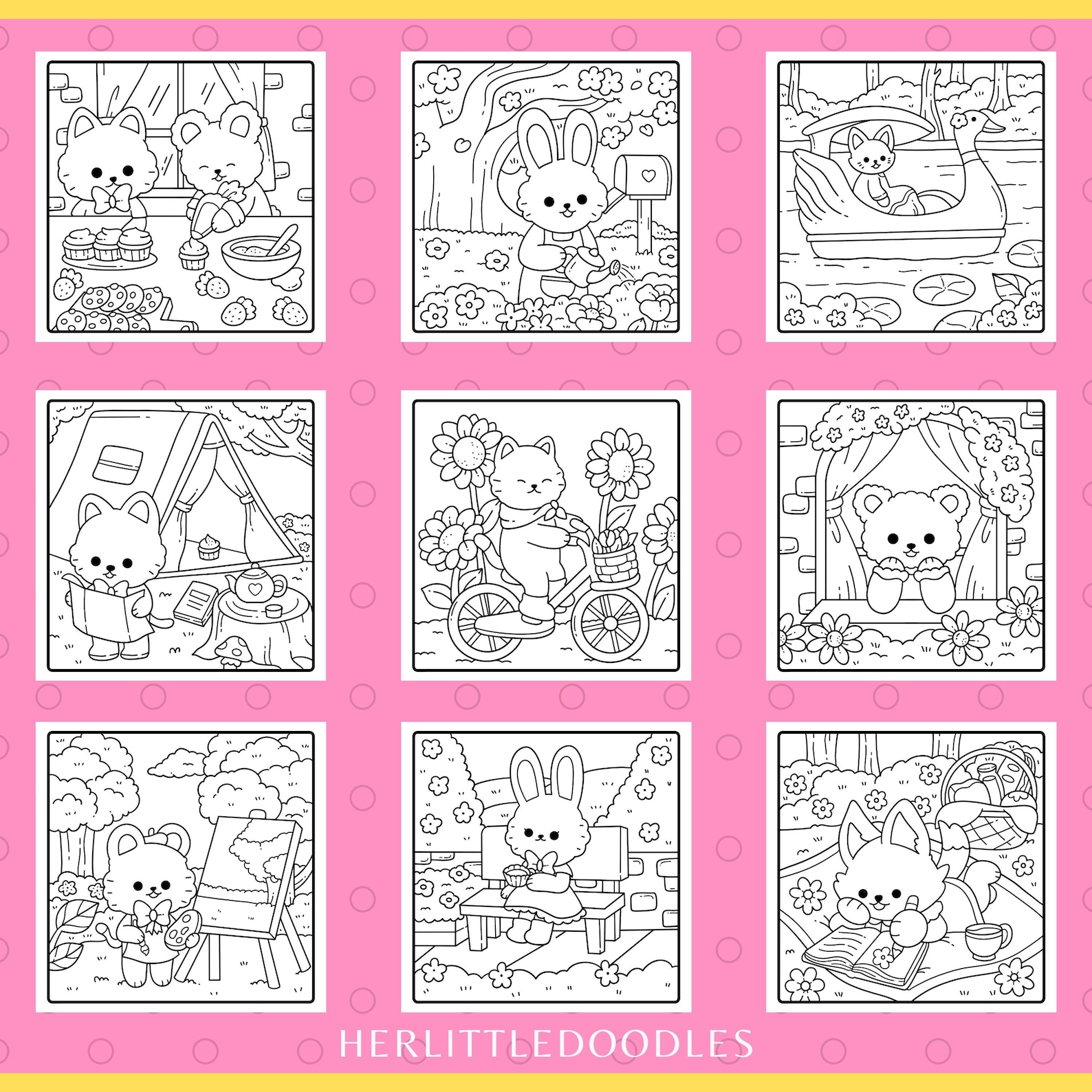 Cute and Cozy Friends, Coloring Sheets, Coloring Pages, Instant ...
