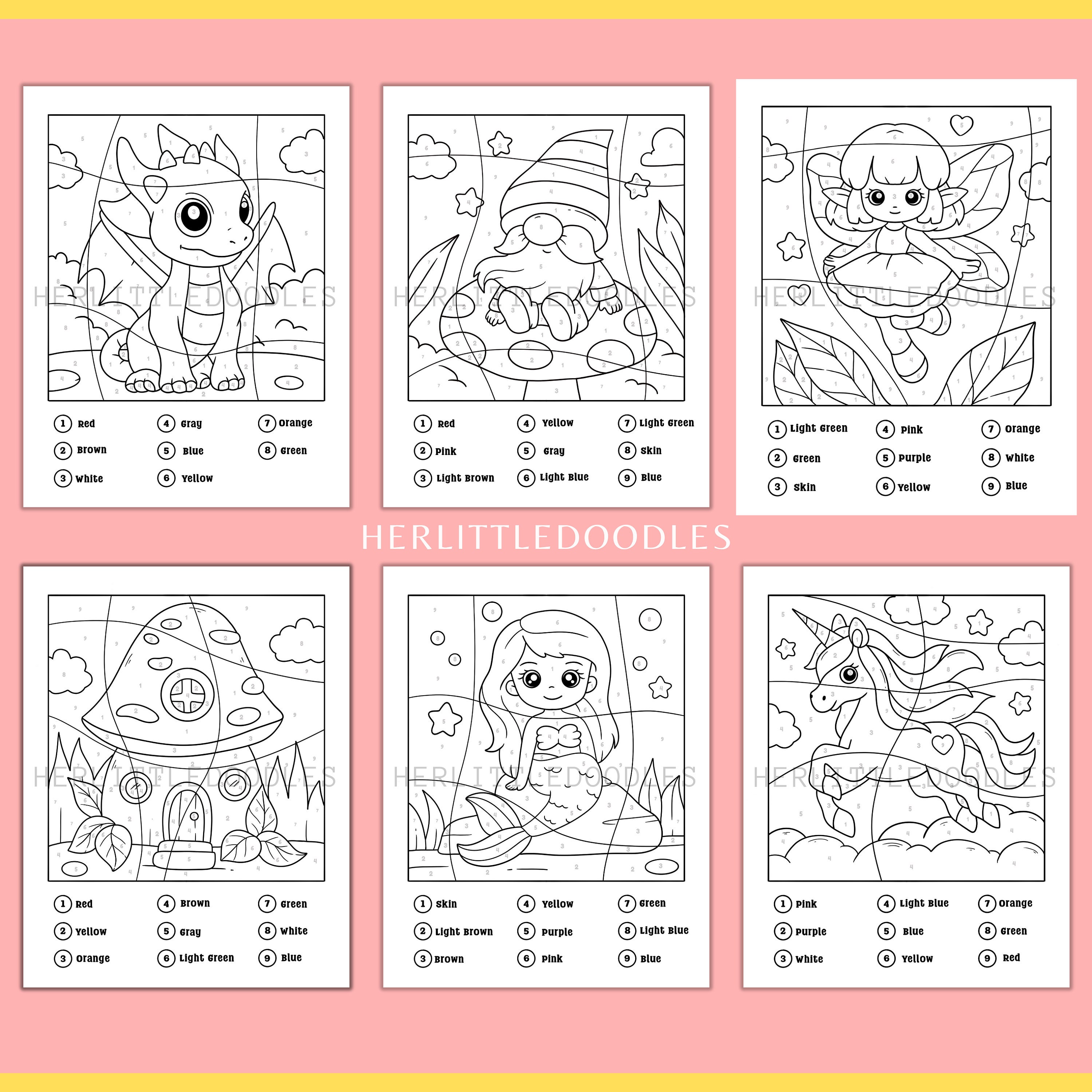 Fantasy Color by Number Pages: Fairytale Coloring Sheets (PDF & PNG) - Etsy