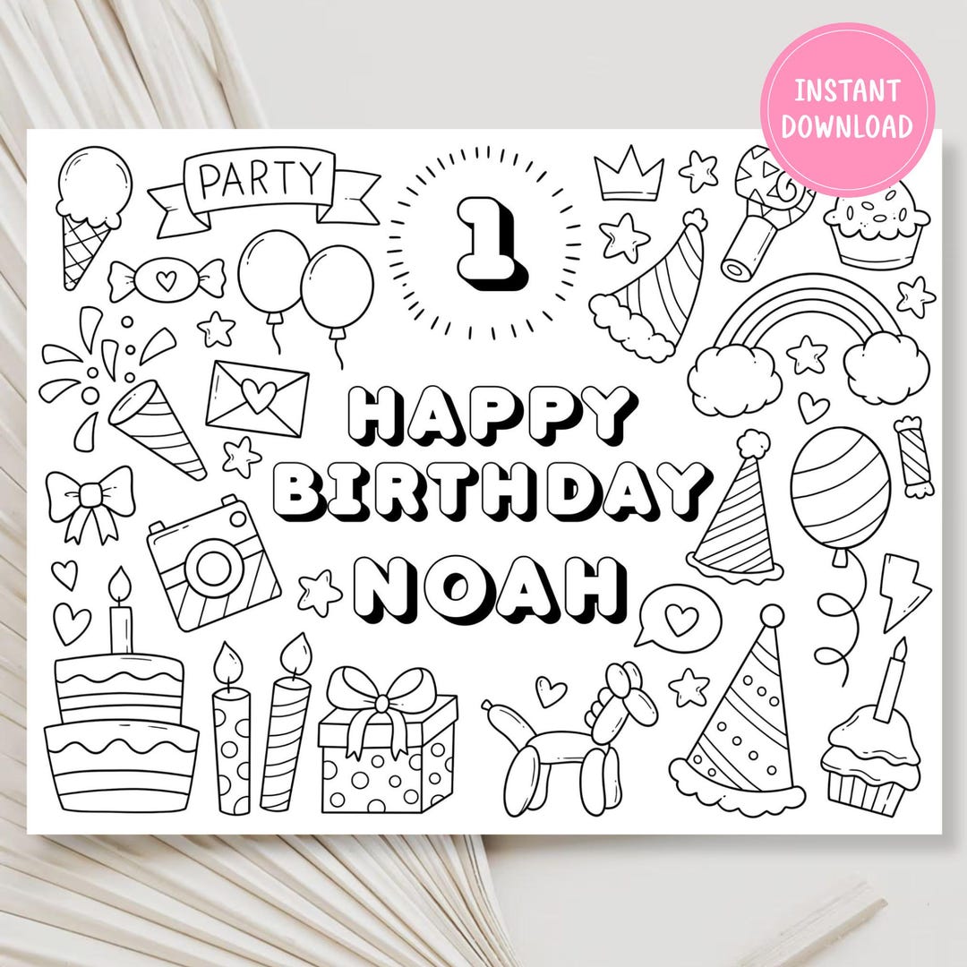 Personalized Birthday Coloring Page: Kids' Activity (canva Template ...