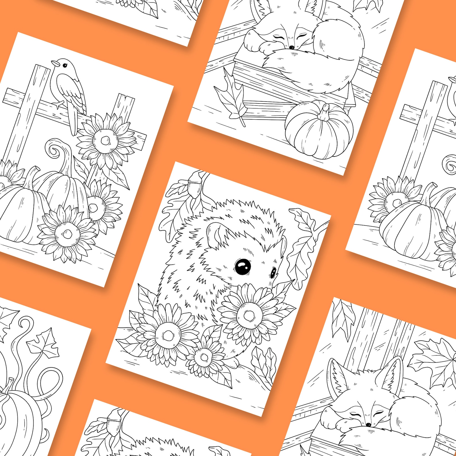 Cozy Autumn Coloring Pages: Fall Designs (PNG & PDF) - Etsy