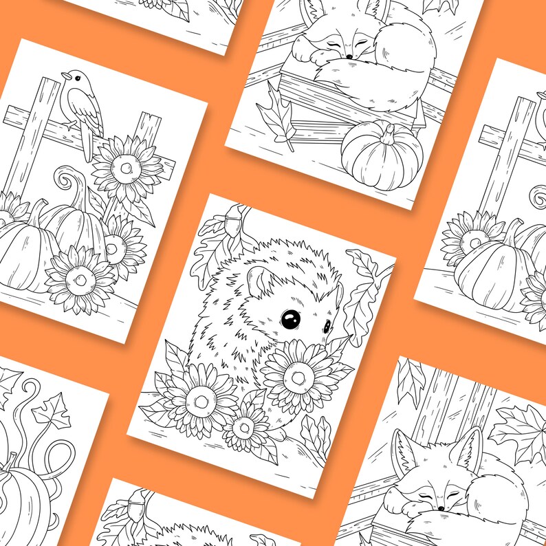 Cozy Autumn Coloring Pages: Fall Designs (PNG & PDF) - Etsy