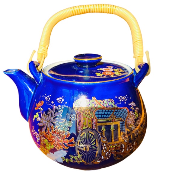 Japan Navy Blue Tea Pot With Carriage Design | Etsy