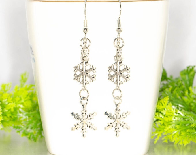 Snowflake Earrings, Dangle Snowflake Earrings, Silver Snowflake ...