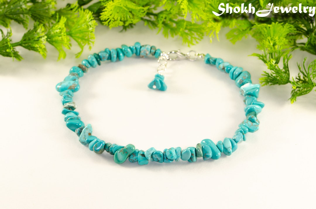 Natural Turquoise Anklet, Genuine Raw Gemstone Chip Anklet for Women ...