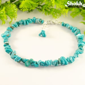 Natural Turquoise Anklet, Genuine Raw Gemstone Chip Anklet for Women ...