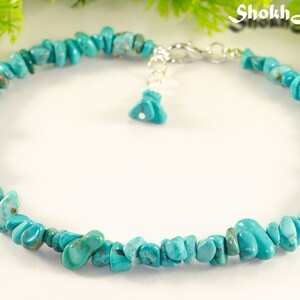 Natural Turquoise Anklet, Genuine Raw Gemstone Chip Anklet for Women ...