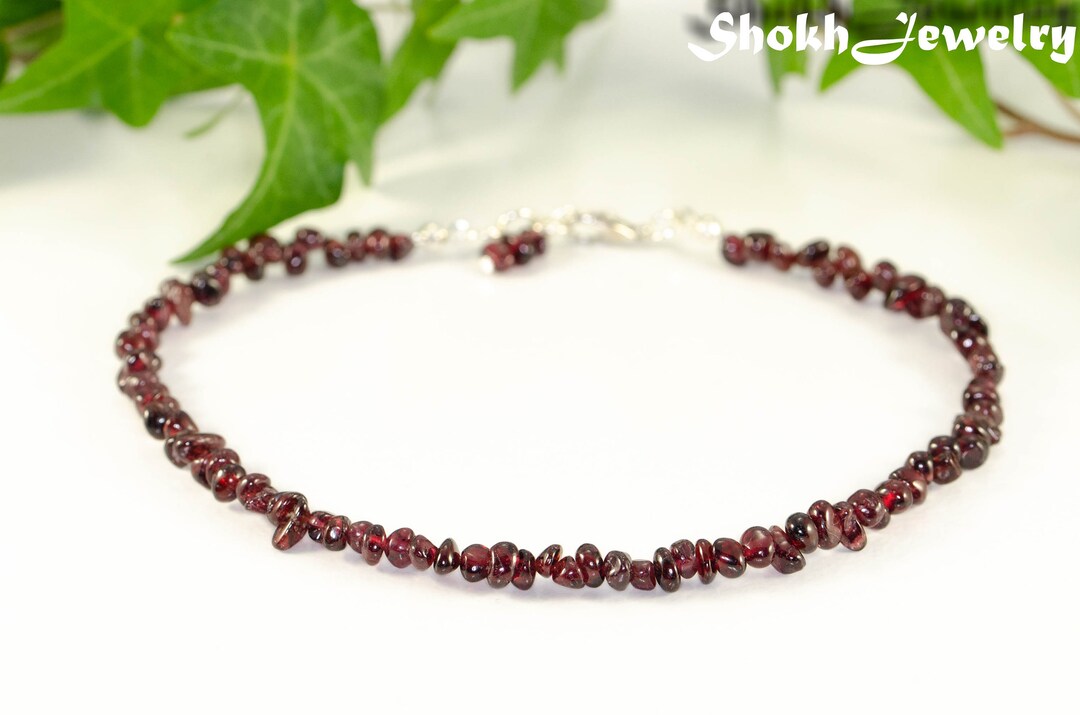 Natural Garnet Anklet, Genuine Raw Gemstone Anklet for Women, Dark Red ...