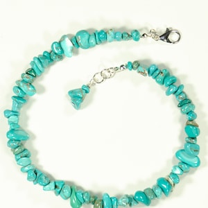 Natural Turquoise Anklet, Genuine Raw Gemstone Chip Anklet for Women ...