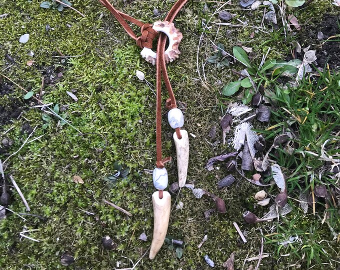 Deer Antler Burr Burl and Tip and Leather Lariat Necklace - Etsy