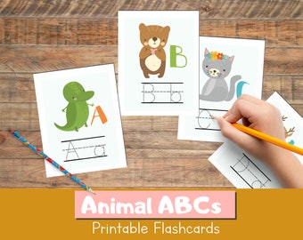 Animal Alphabet Flash Cards Preschool Learning Cards Animal Alphabet ...