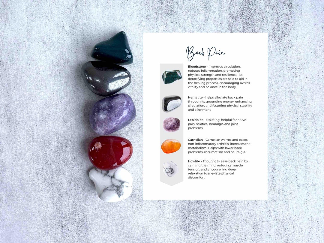 Back Pain Relief Crystal Set With Five Tumbled Stones for Sciatica ...