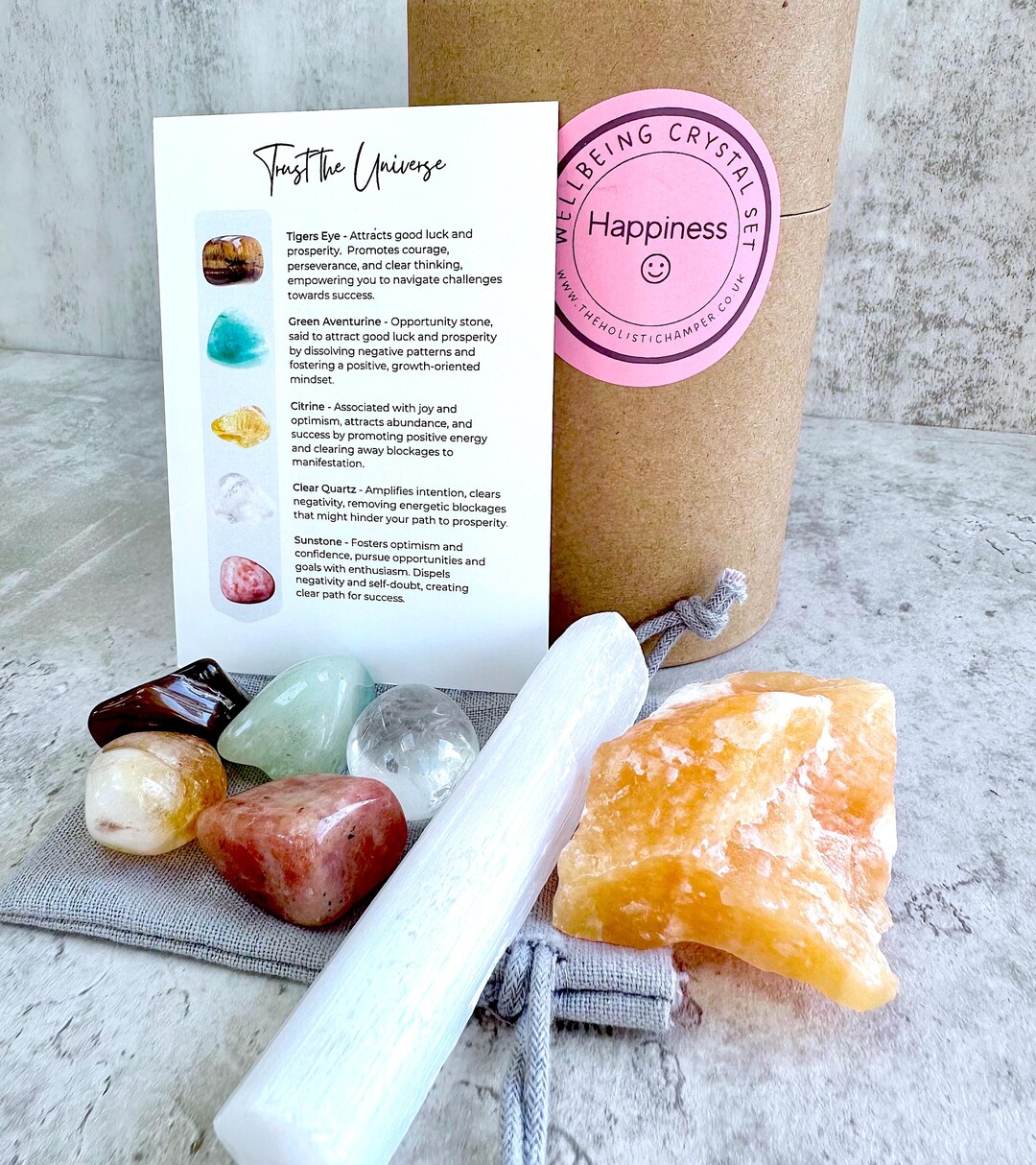 Happiness Crystals Gift Box Set, Selenite Stick, Orange Calcite ...