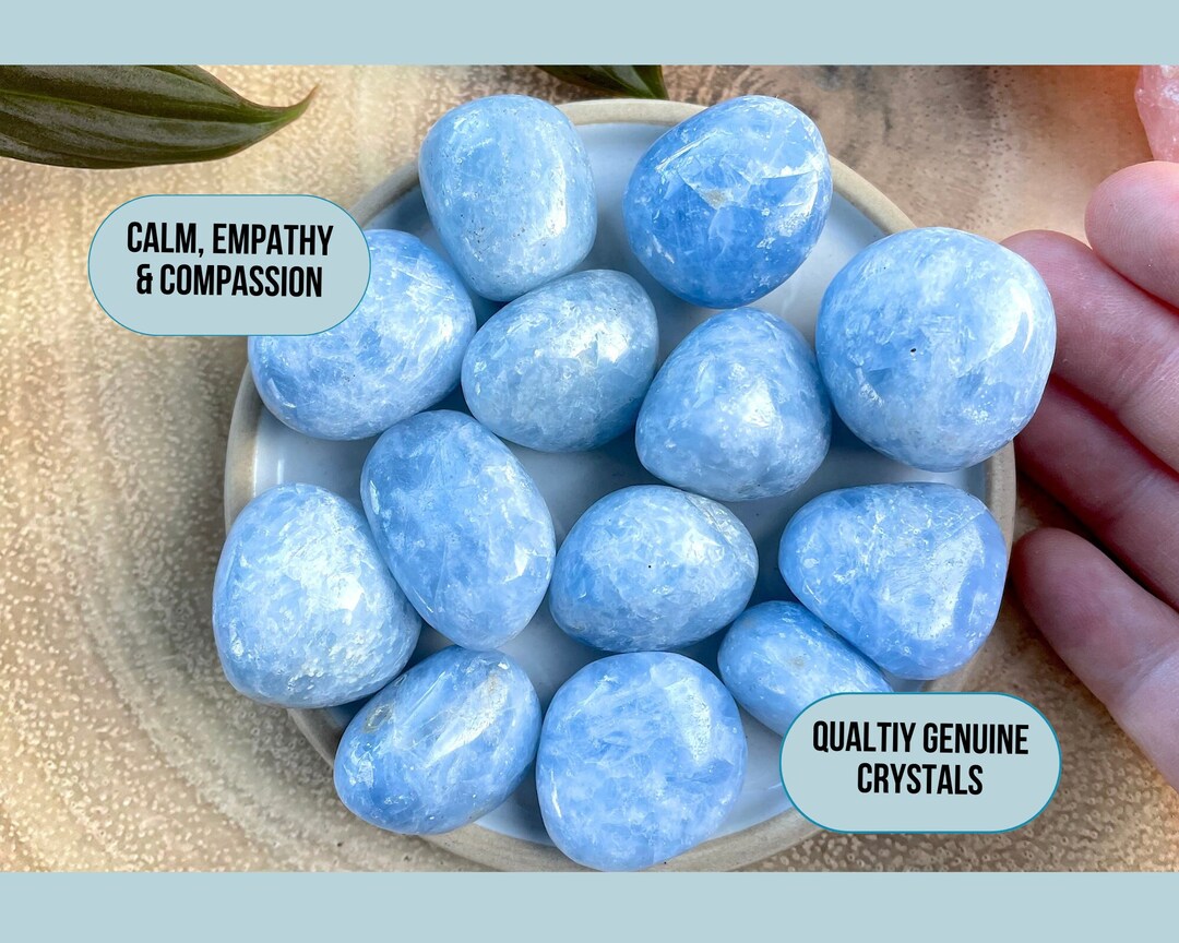 Blue Calcite Tumble Stones, Calming Crystals for Anxiety, Negative ...