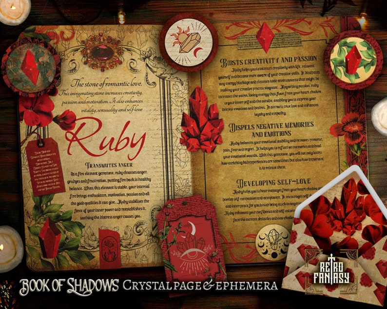 Printable RUBY Pages & Ephemera Book of Shadows CRYSTALS - Etsy